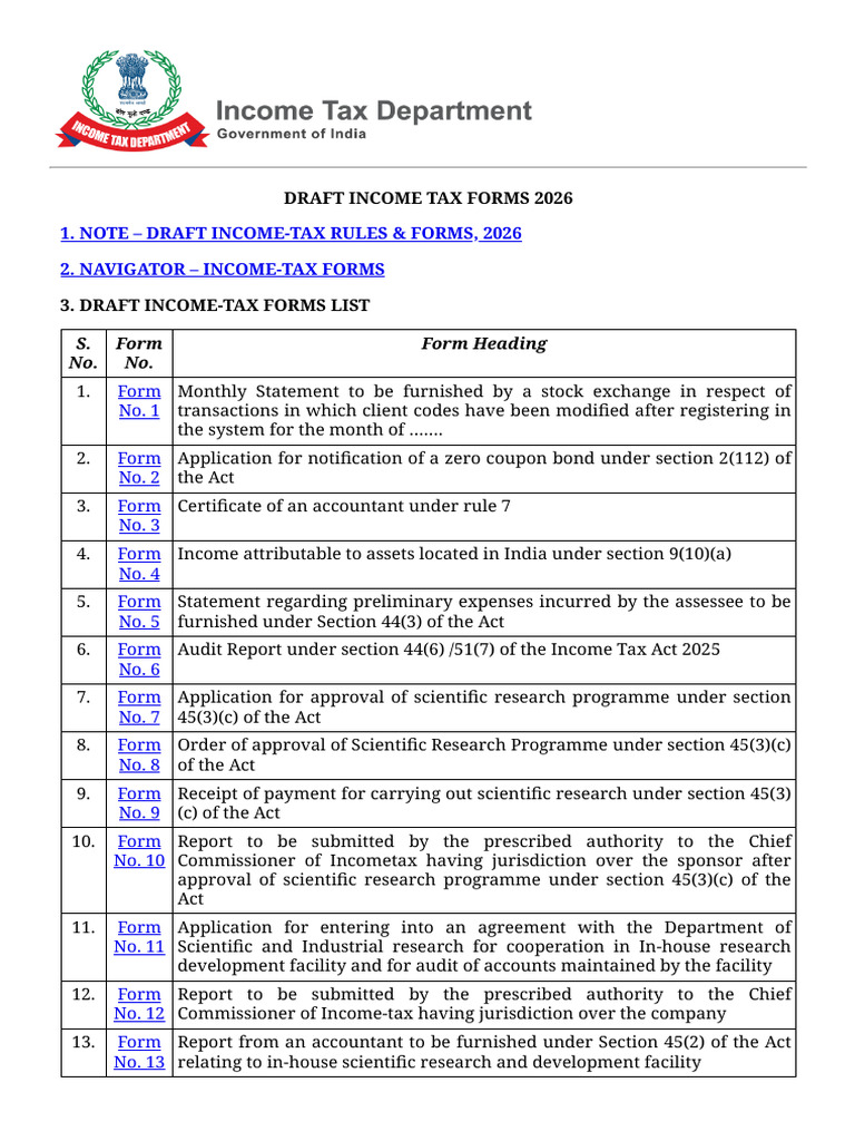 New Income Tax Forms List 2026 | PDF | Income Tax | Tax Deduction