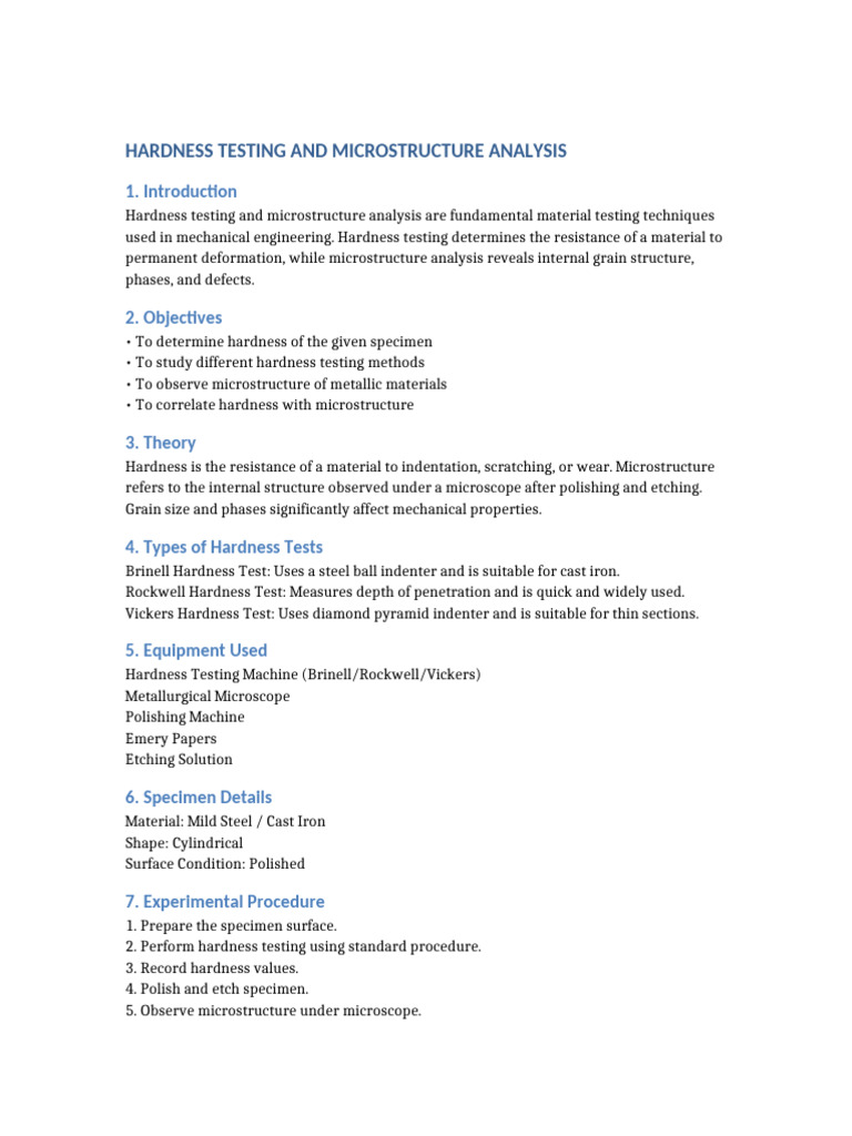 Detailed Hardness Testing and Microstructure Analysis | PDF