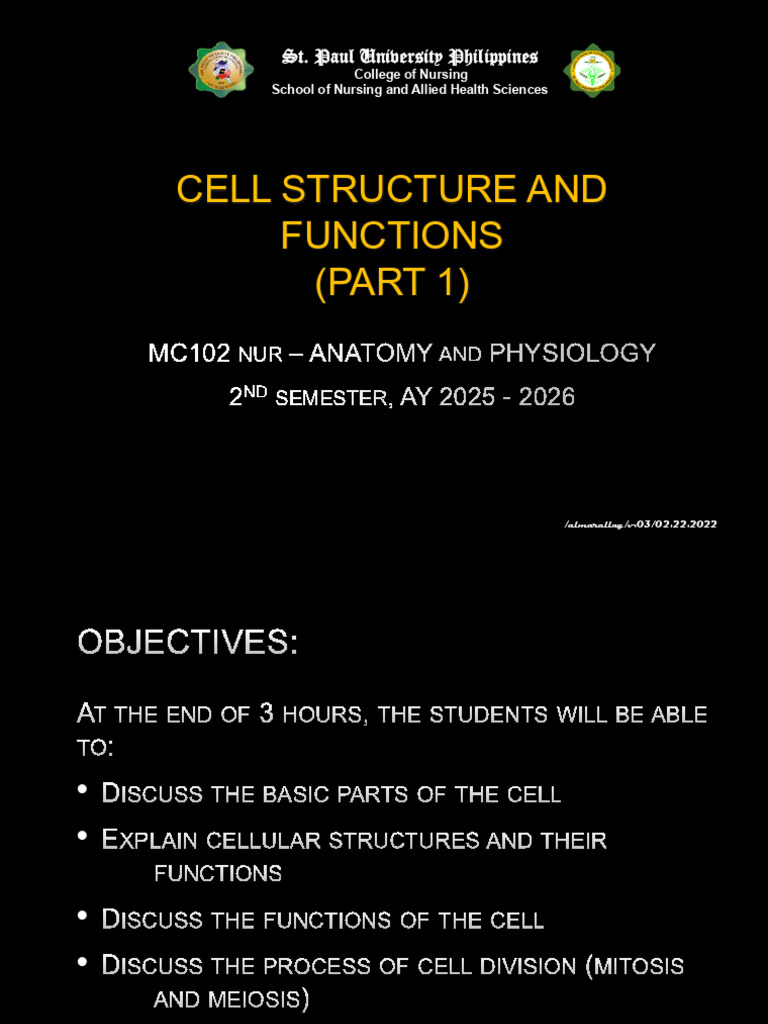 TOPIC 2 Part 1 Cell Structure and Functions UPDATED | PDF | Cell ...