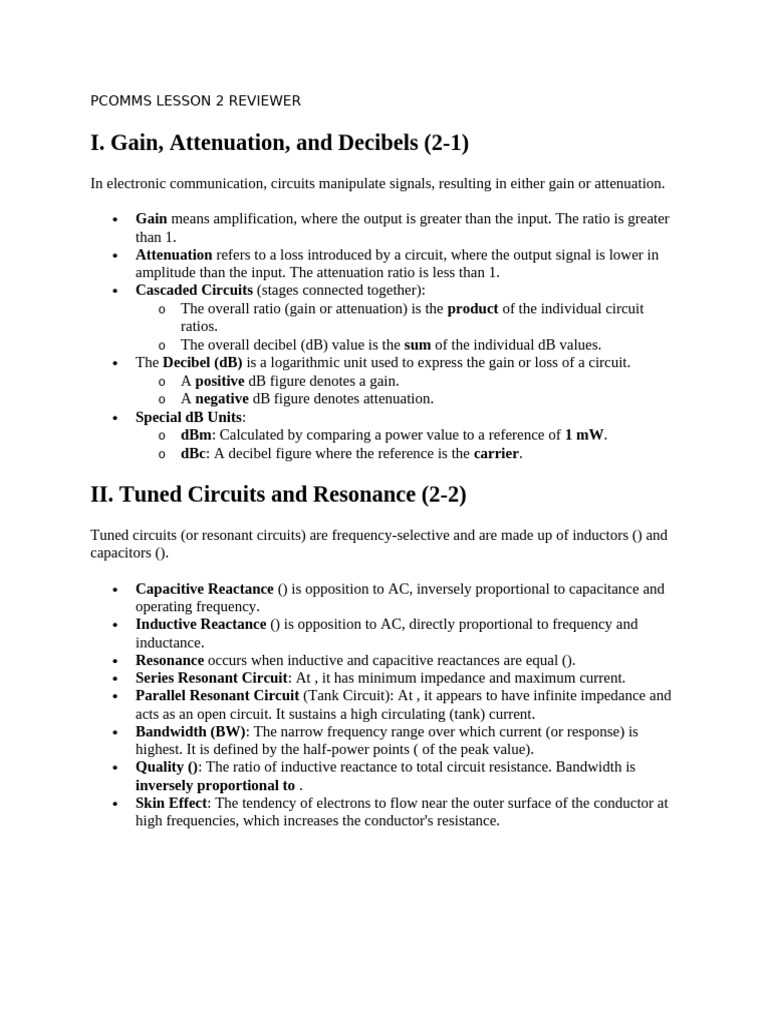 Pcomms Lesson 2 Reviewer | PDF | Electronic Filter | Decibel