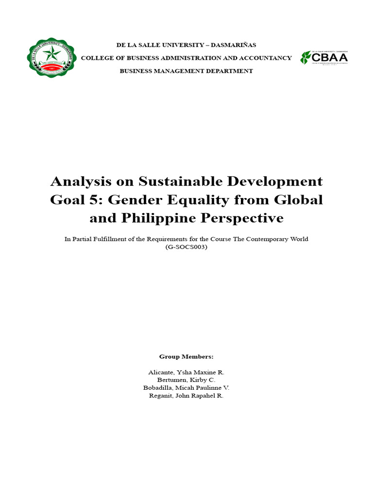 Analysis On Sustainable Development Goal 5 Gender Equality From Global ...