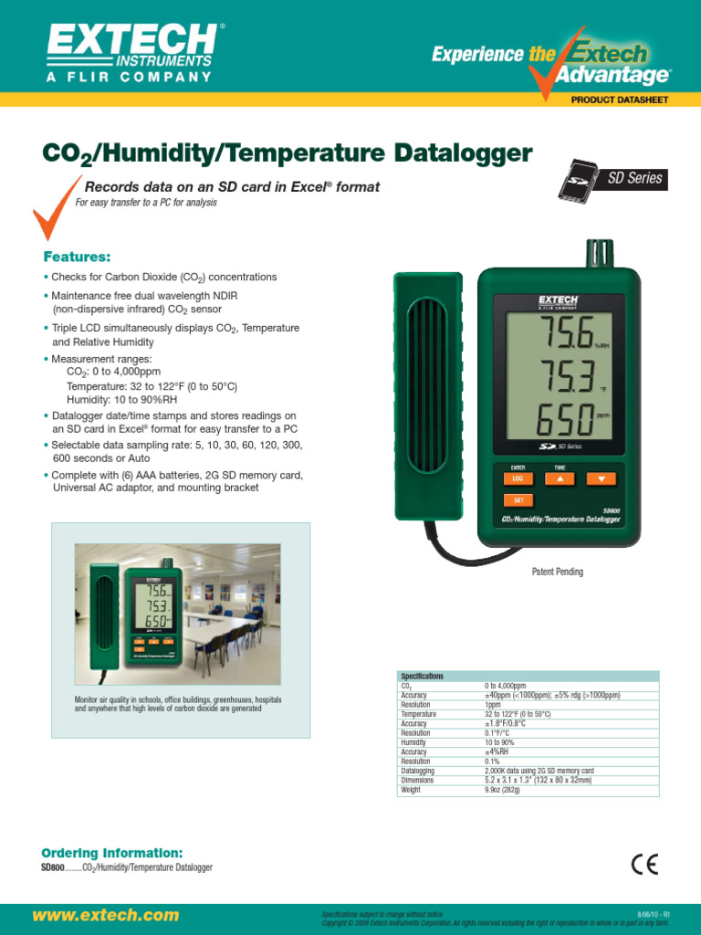 SD800 CO2 Humidity Temperature Data Logger | PDF | Carbon Dioxide ...