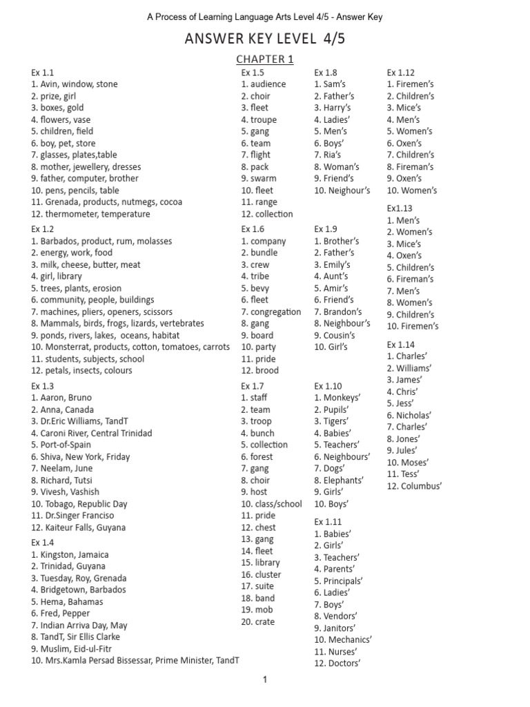 A Process of Learning Language Arts - Level 4 5 Answer Key | PDF