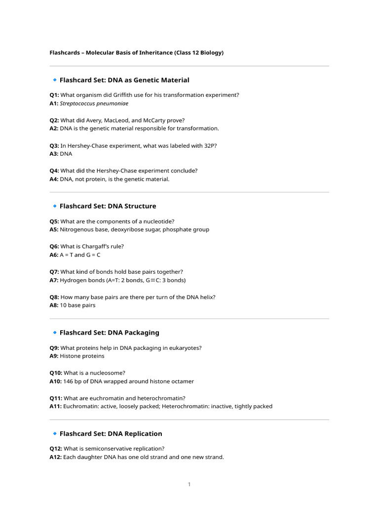Flash Cards | PDF | Translation (Biology) | Genetic Code