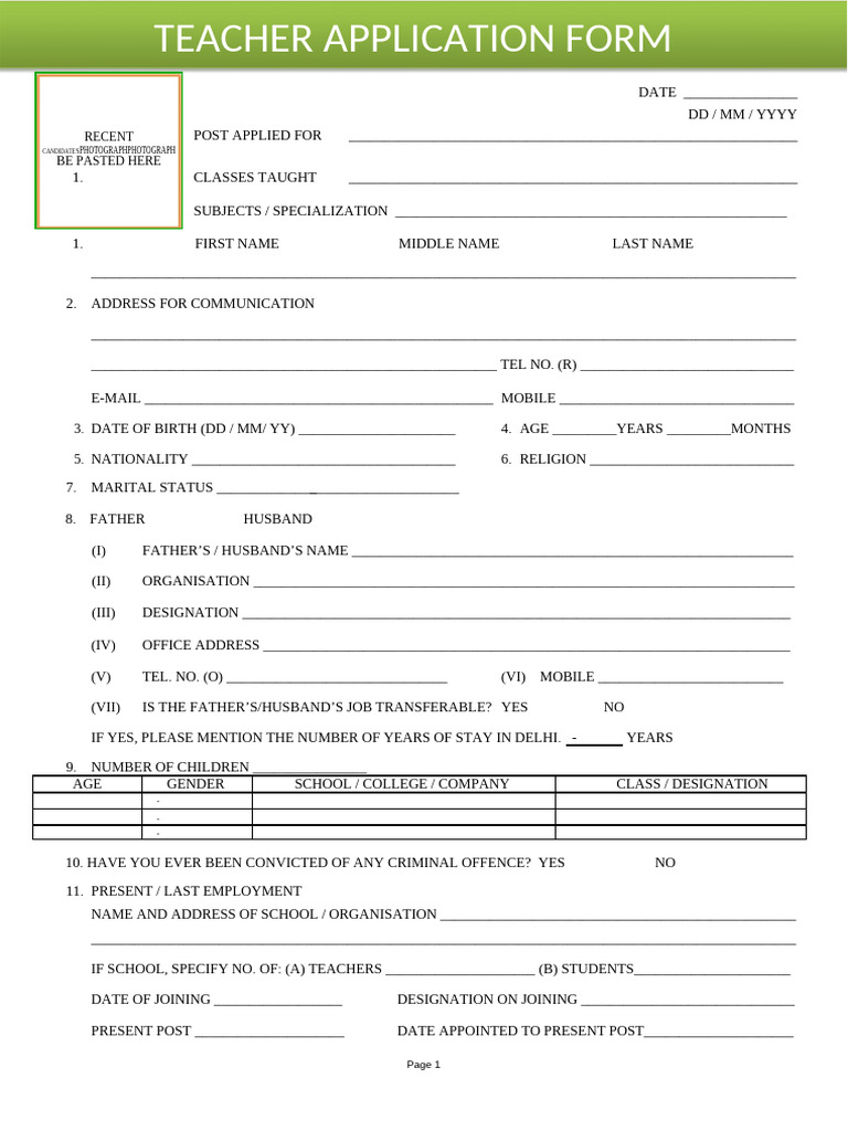 Teacher Application Form 2 | PDF