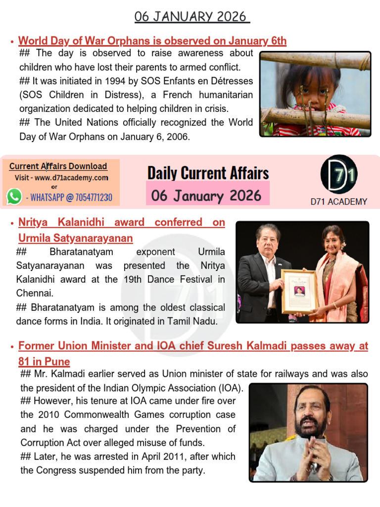 06 January 2026 Current Affairs_D71 Academy | PDF | Destroyer | People ...