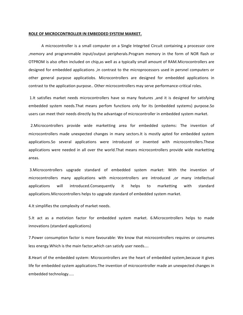 Role Of Microcontroller In Embedded System Market Pdf Embedded System Microcontroller