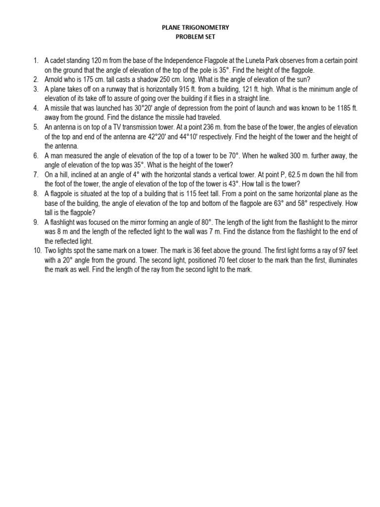 Plane Trigonometry Pset | PDF
