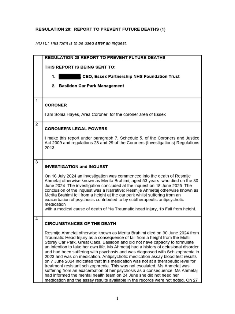 Resmije Ahmetaj Prevention of Future Deaths Report 2025 0424 | PDF ...