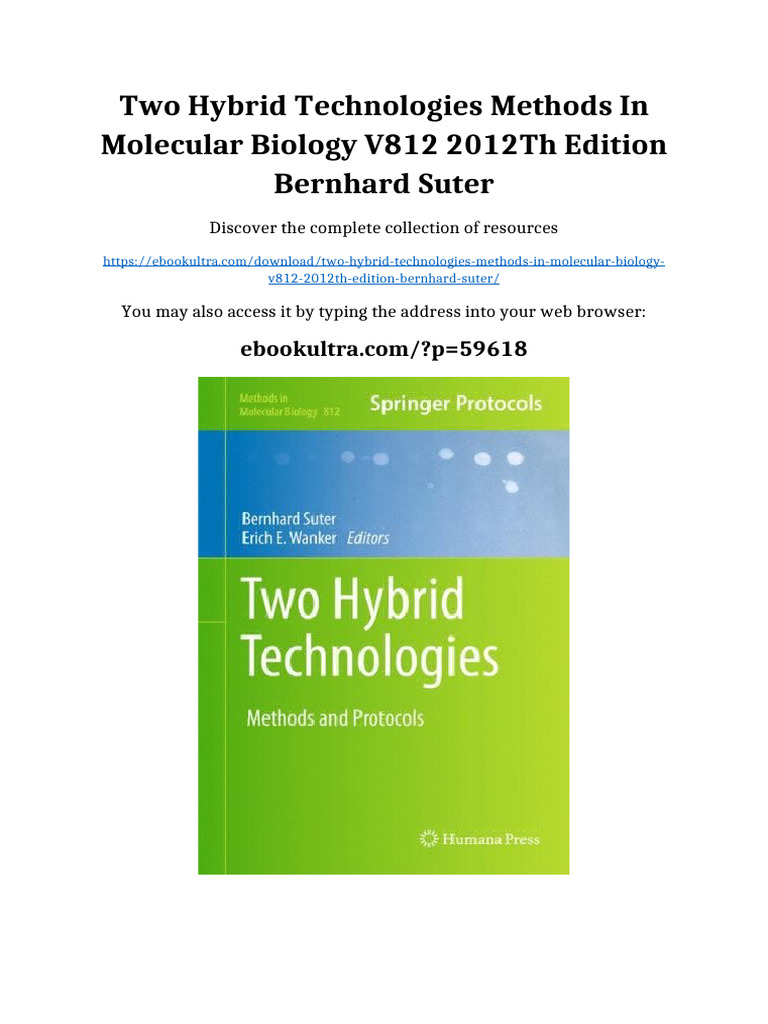 Two Hybrid Technologies Methods in Molecular Biology v812 2012th ...