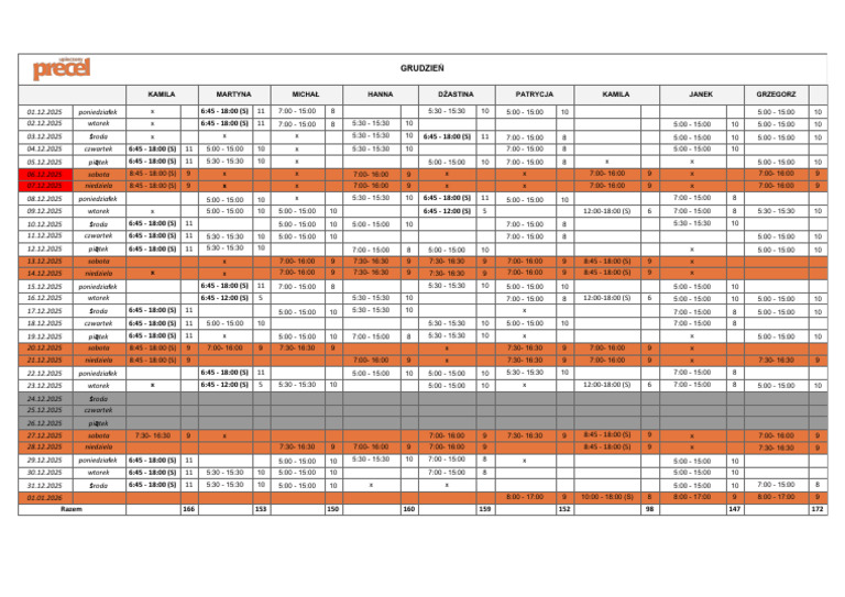 Grafik Upieczony Precel - GRUDZIEŃ GRAFIK | PDF