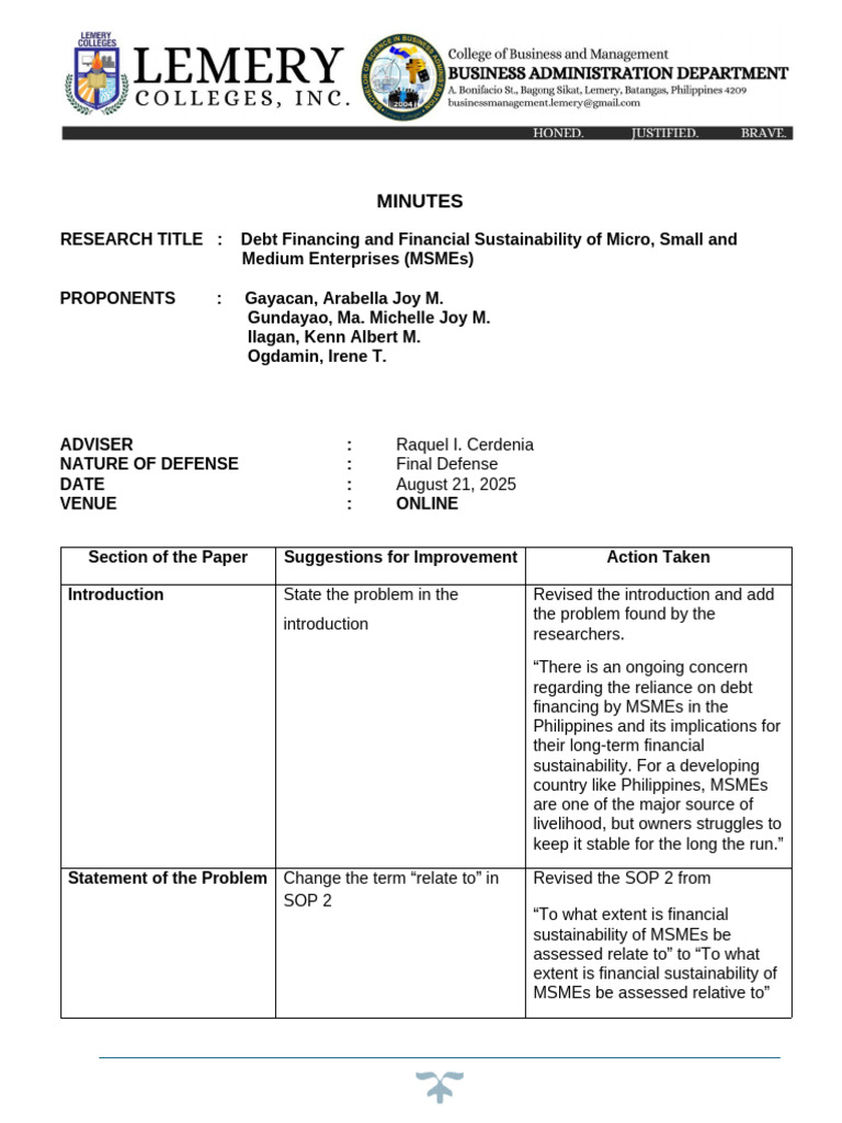 Minutes (Final Defense) | PDF