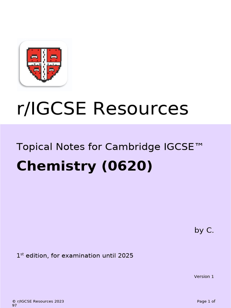 R - IGCSE Resources - Chemistry Topical Notes by C. | PDF | Ion | Mole ...