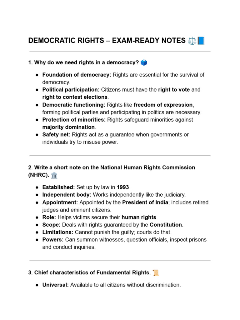 Civics Chapter_5 Democratic Rights | PDF | Democracy | Political Ideologies