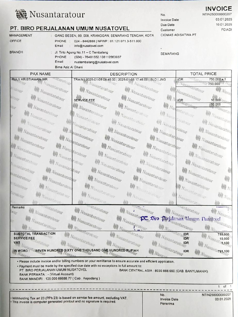 Invoice Kereta Ruly SLO JNG | PDF