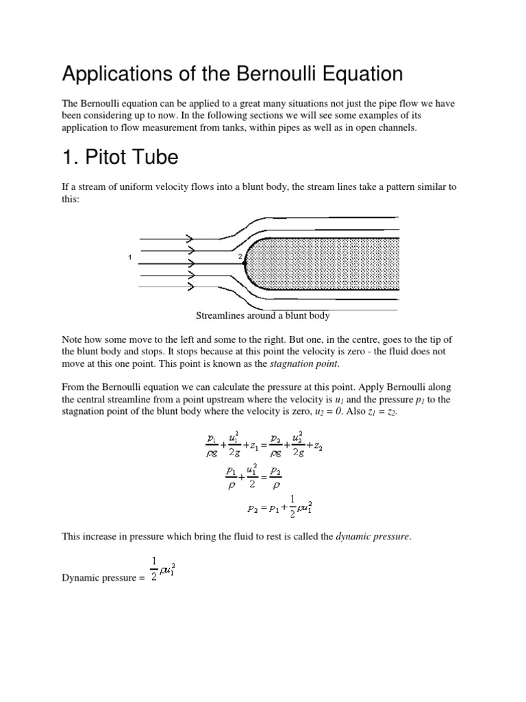 Applications of Bernoulli's Equation | PDF | Pressure | Pressure ...