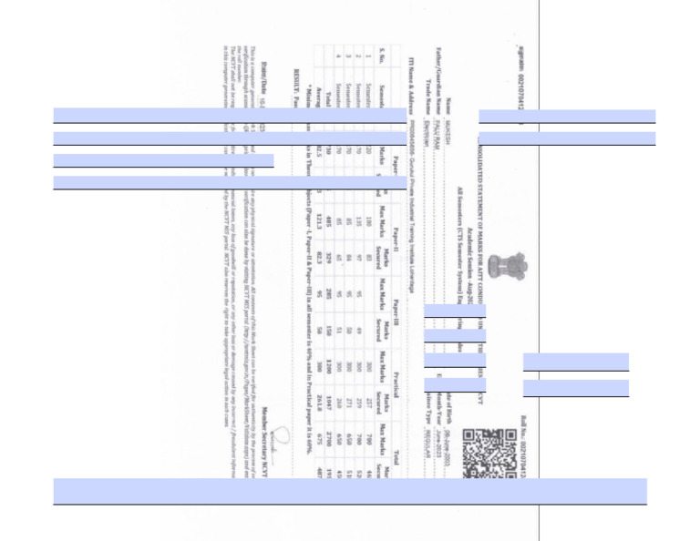 ITI Marksheet Template Editable | PDF