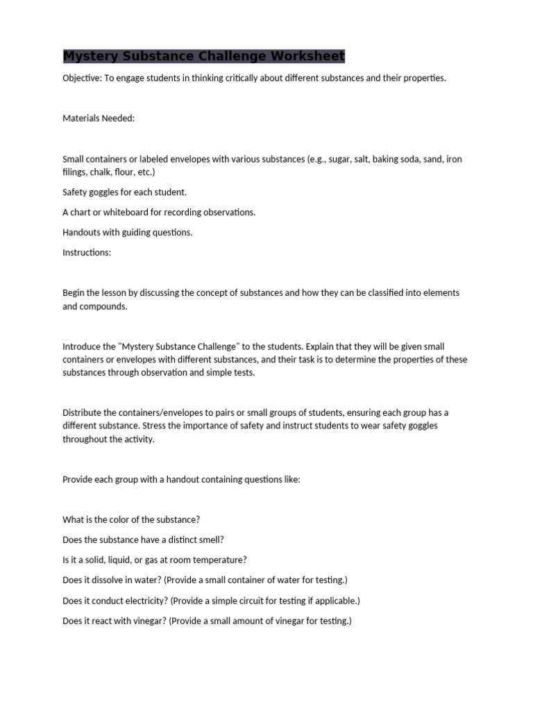Mystery Substance Challenge | PDF | Chemical Substances | Chemistry