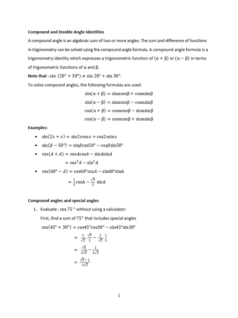 Topic 7-Compound and Double Angle Identities | PDF | Special Functions ...
