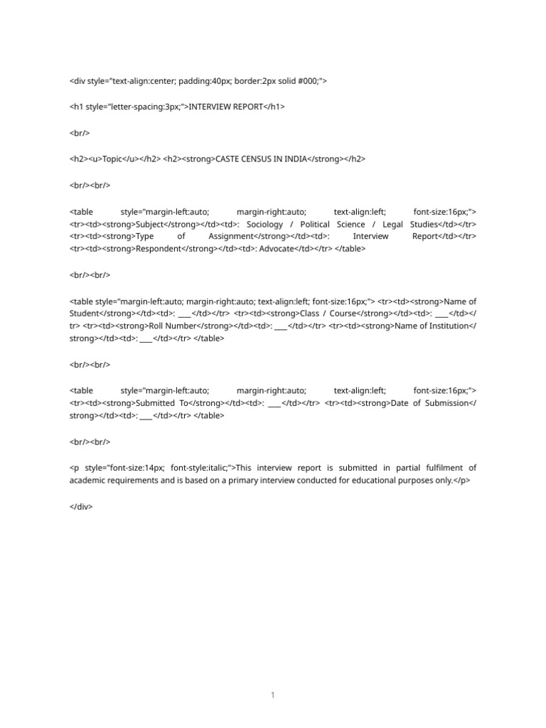Interview Report Cover Page | PDF