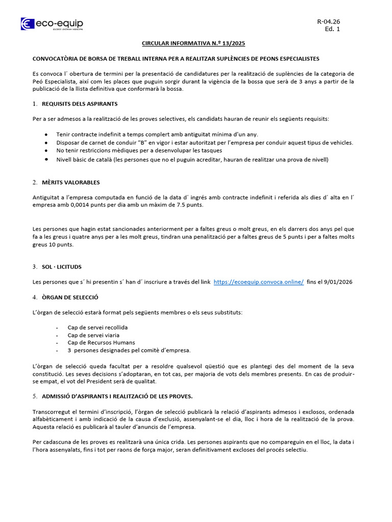 Bases Peons Especialistes 2025 Definitives | PDF