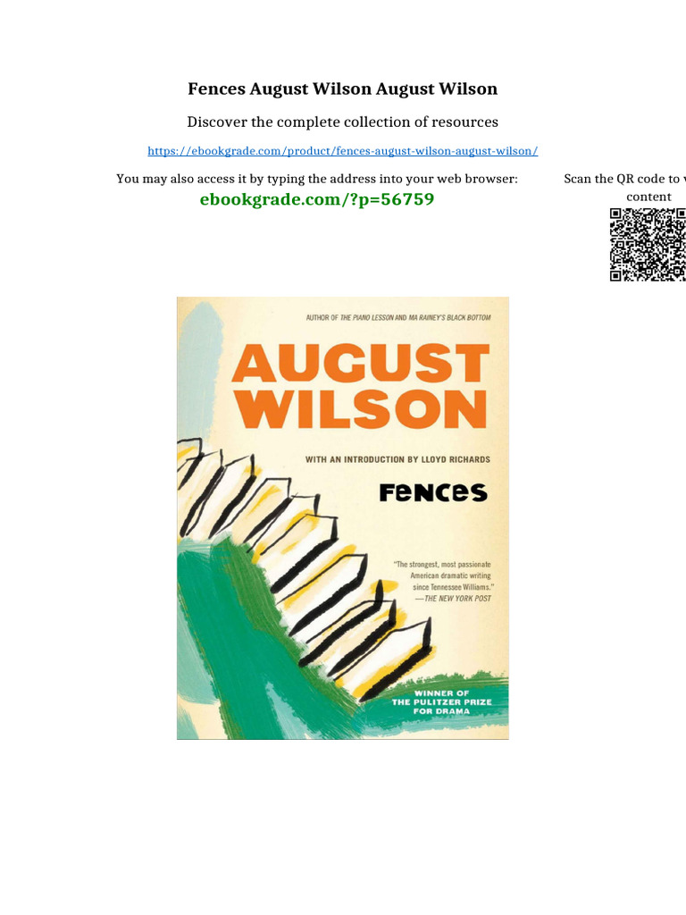 Fences August Wilson August Wilson full digital chapters | PDF