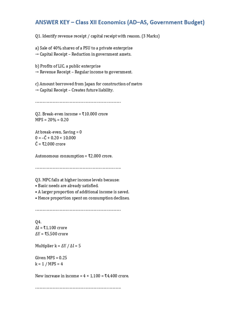 T-2 AD as, Govt Budget Answer Key | PDF
