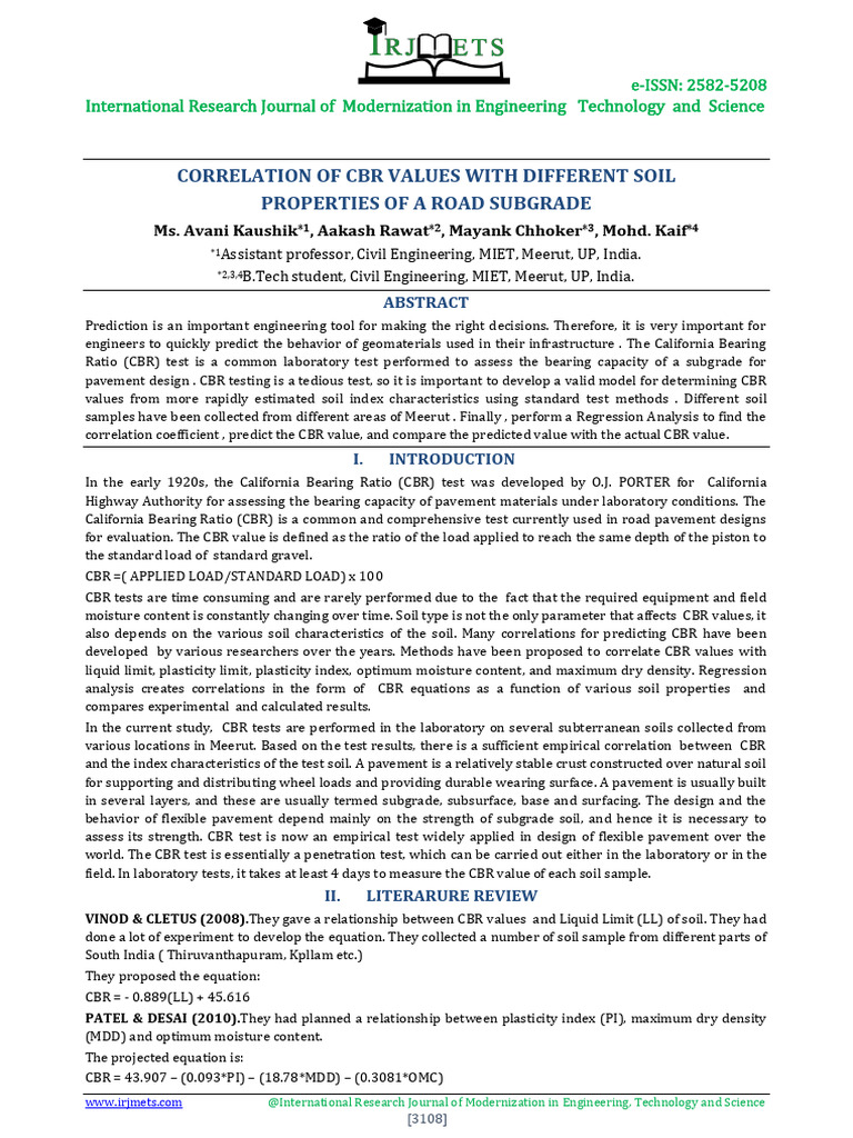 CBR - Correlation - Journal Paper | PDF | Soil Science