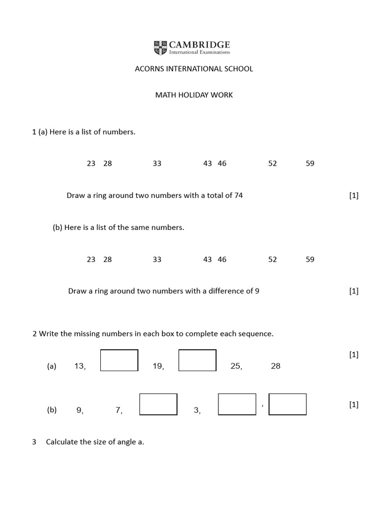 Math Y6 Cambridge Checkpoint Questions | PDF
