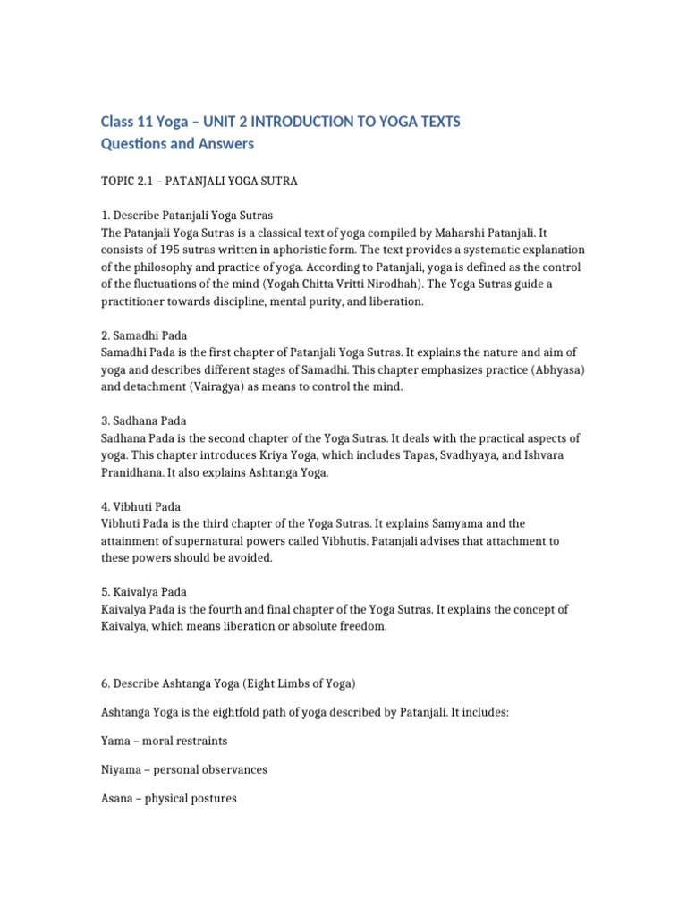 Class 11 Yoga Unit 2 Notes | PDF | Bhagavad Gita | Yoga