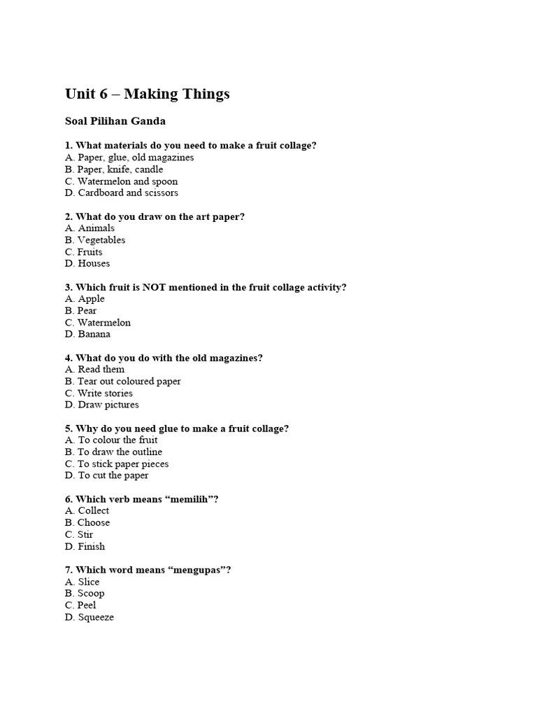 Unit 6 Making Things: Soal Pilihan Ganda | PDF