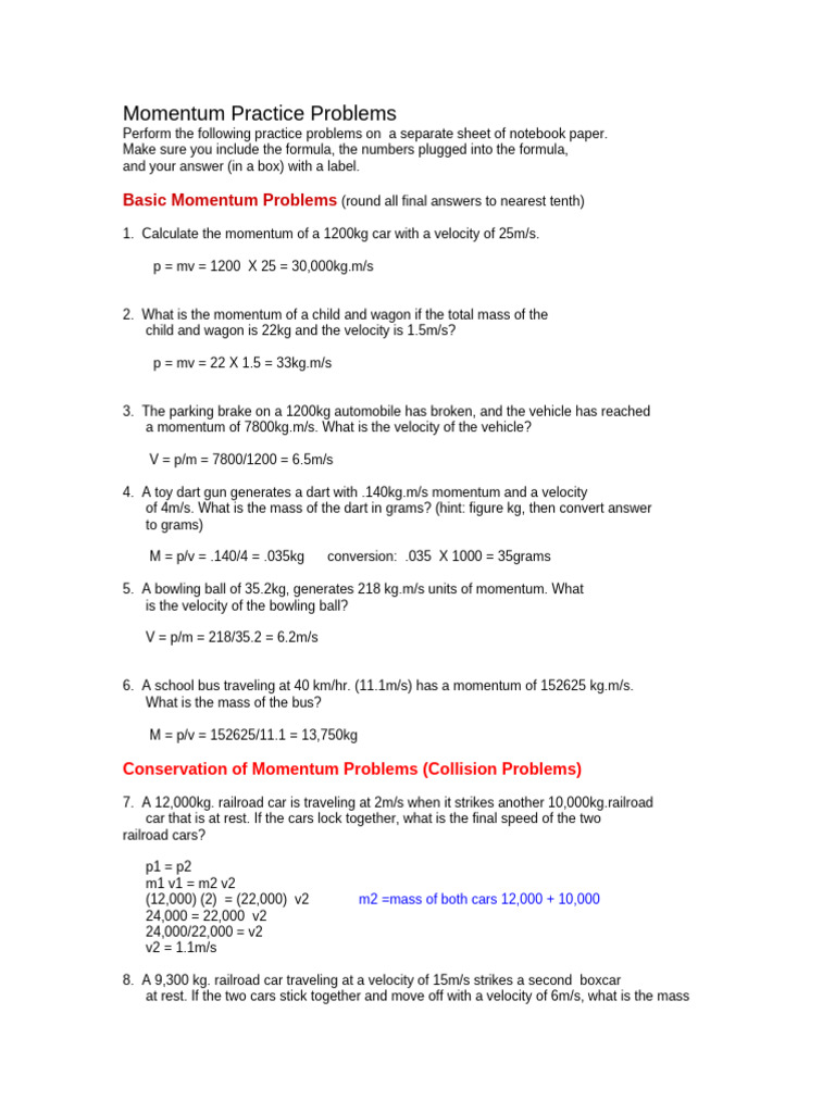 Momentum Practice Problems | PDF | Momentum