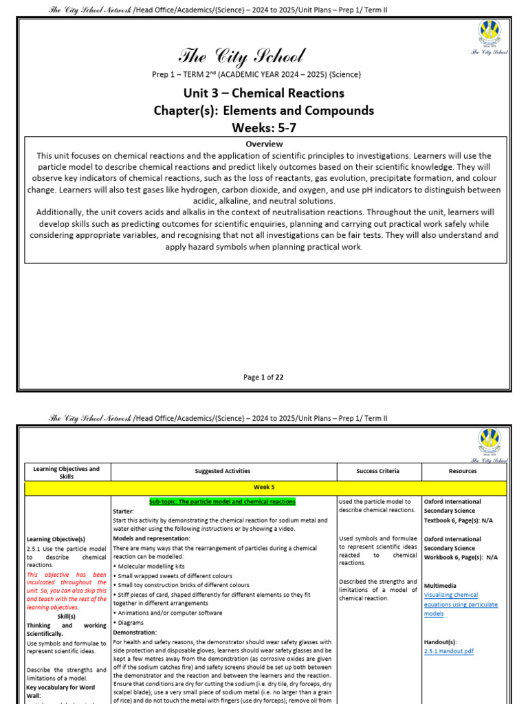 Prep 1 Unit 3 Chemical Reactions | PDF | Chemical Reactions | Chemical ...