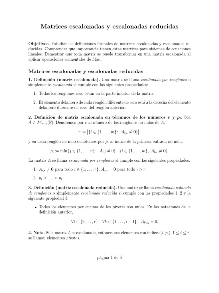 Matriz Escalonada | PDF | Matriz (Matemáticas) | Análisis matemático