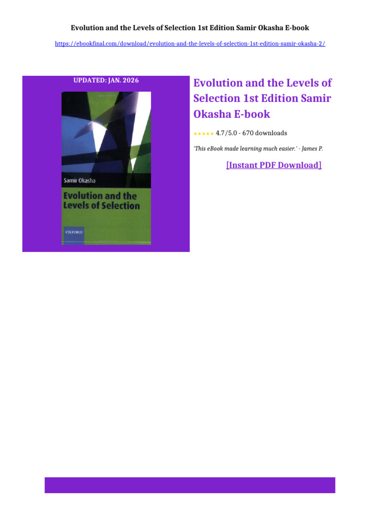 Evolution and The Levels of Selection 1st Edition Samir Okasha Ebook ...