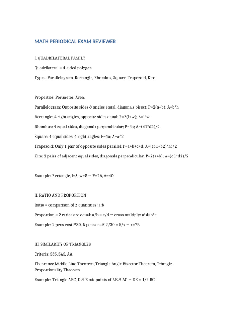 Math Periodical Exam Reviewer | PDF