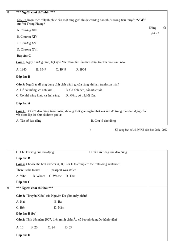 KB VONG LOAI SO 10 (Xong) | PDF