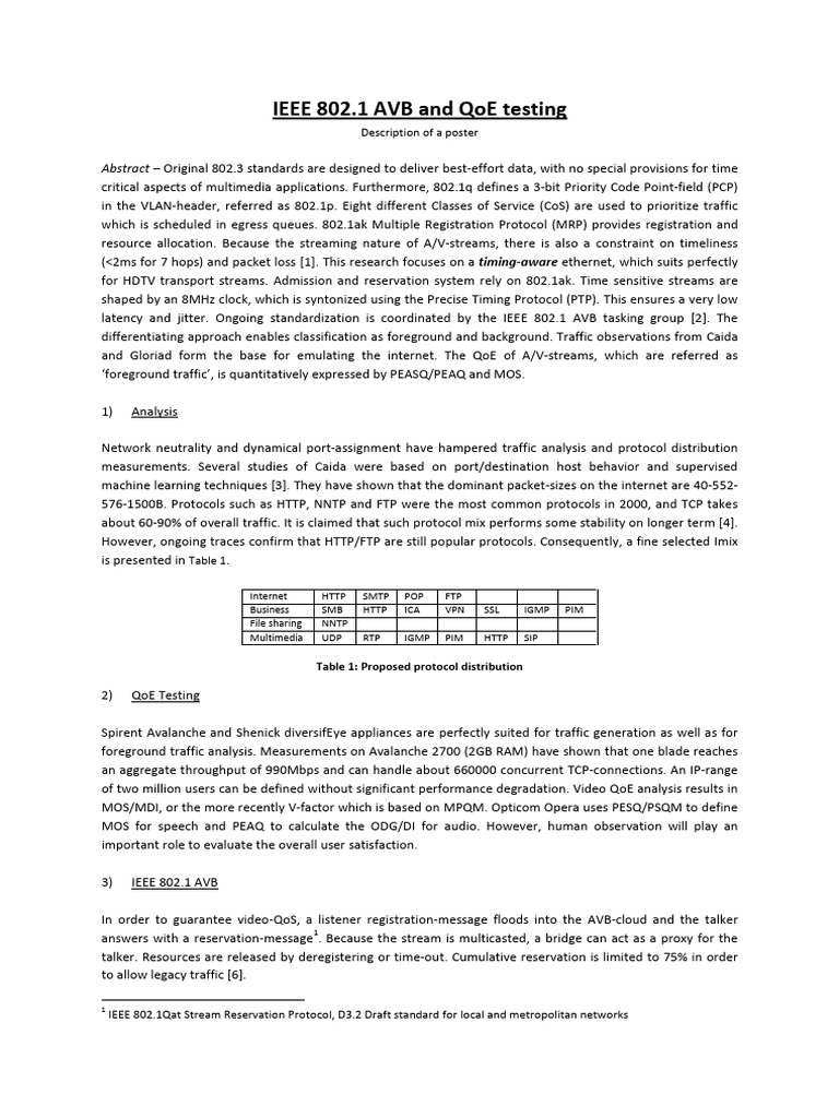 IEEE 802.1 AVB and QoE Testing | PDF | Computer Engineering | Internet ...