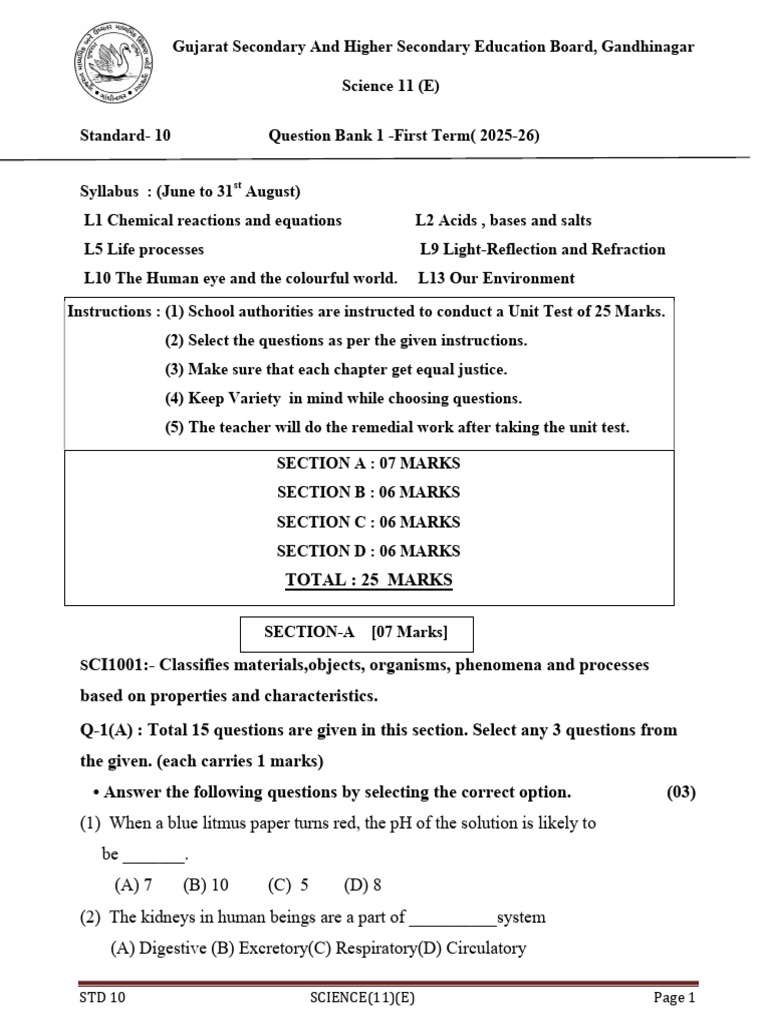 QuestionBank 10thStd Science 2 | PDF | Acid | Chemical Reactions