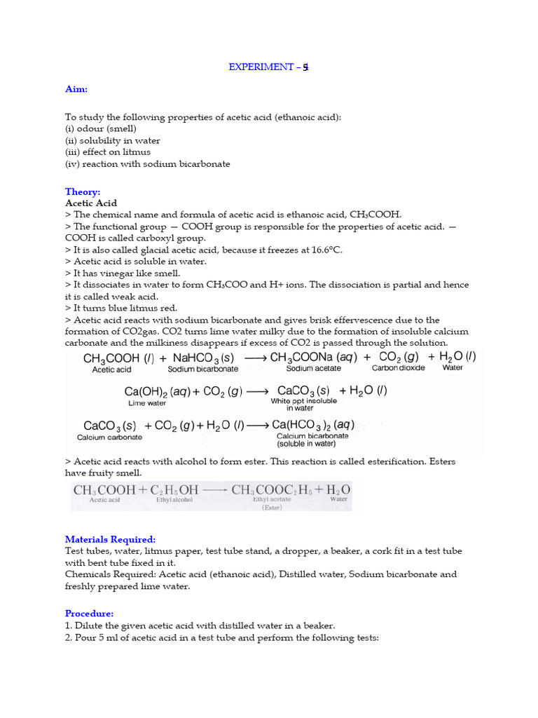 Grade 10 Chemistry Practical 5 | PDF | Carboxylic Acid | Acetic Acid