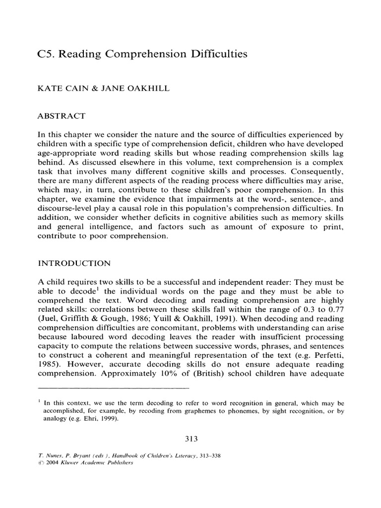 Reading Comprehension Difficulties | PDF | Reading Comprehension ...