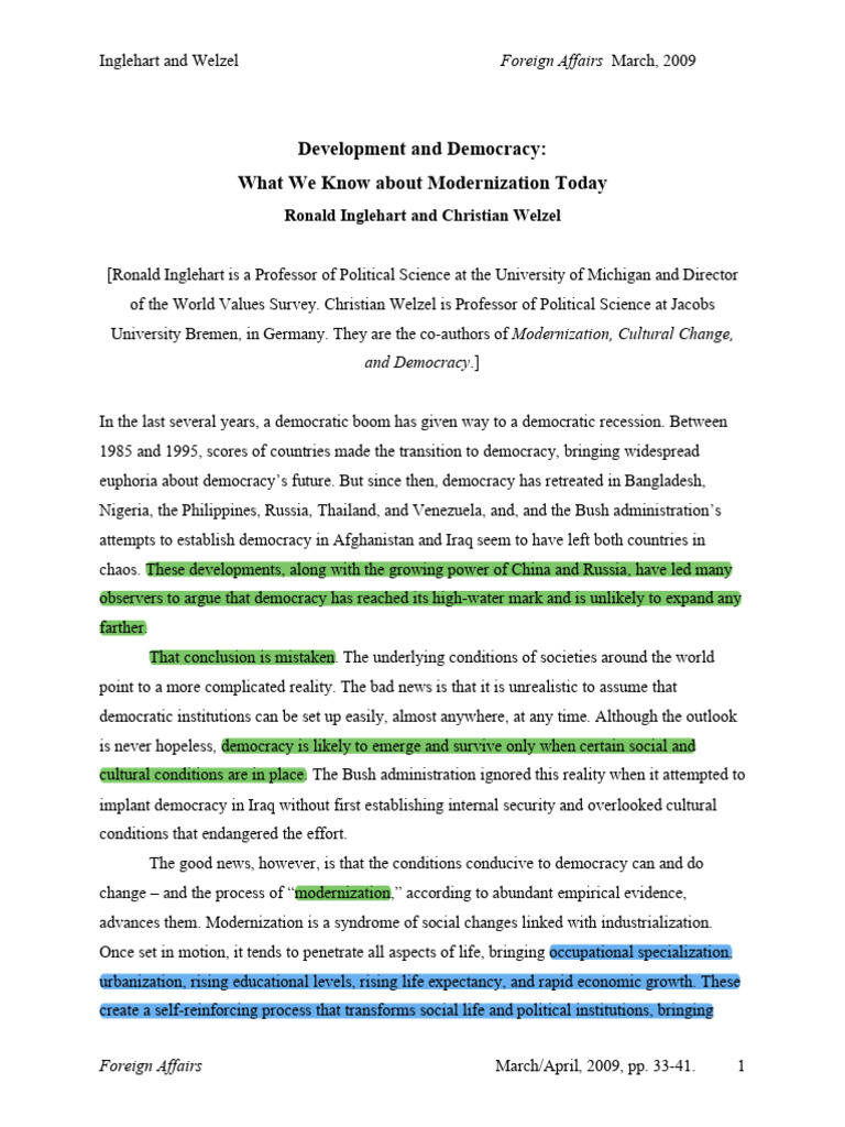 Inglehart Welzel ModernDemo 2009 | PDF | Modernization Theory | Democracy