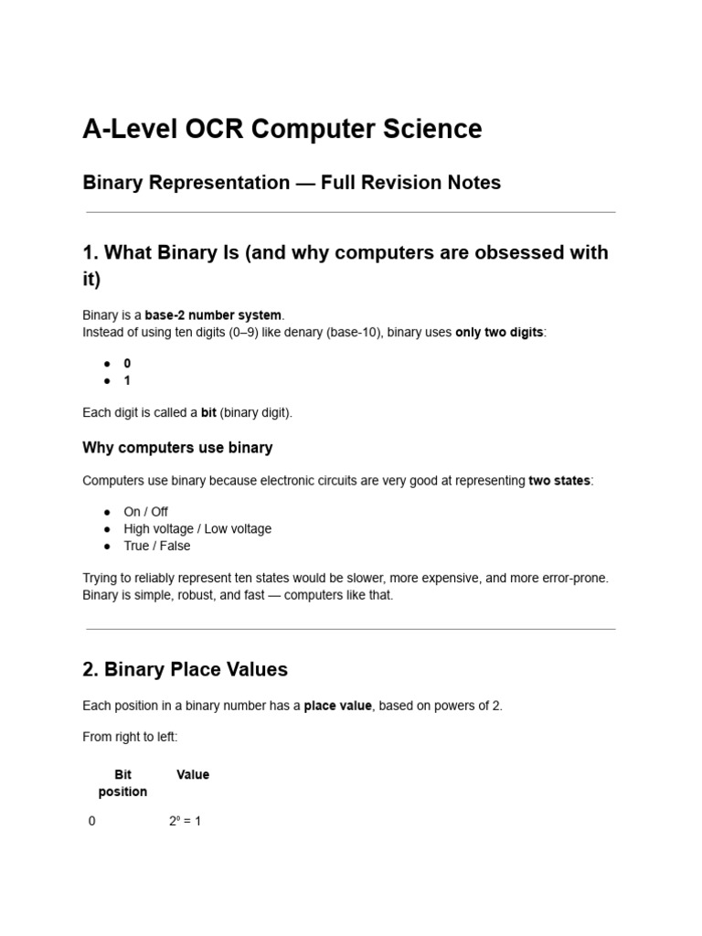 A-Level OCR Computer Science Binary | PDF | Bit | Discrete Mathematics