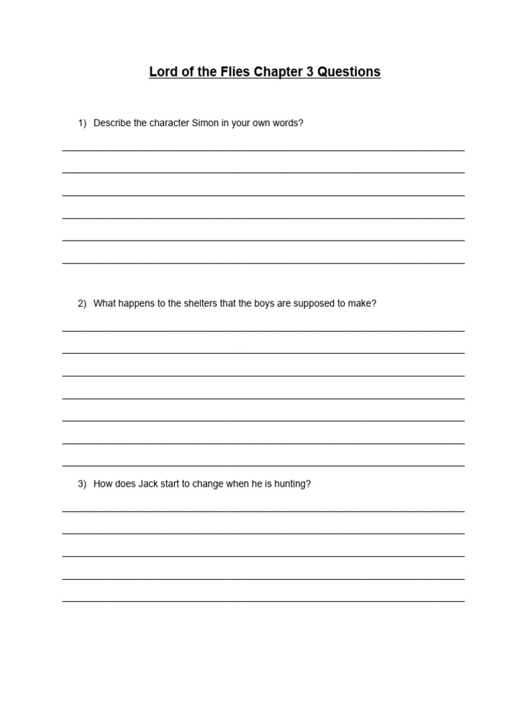 Lord of The Flies Chapter 3 Questions | PDF