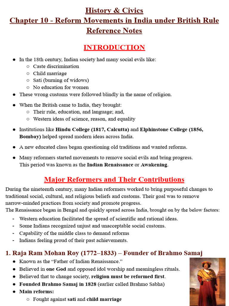 Reform Movements in India Under British Rule - VIII | PDF | Swami ...