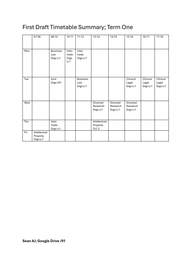 First Draft Timetable Summary | PDF