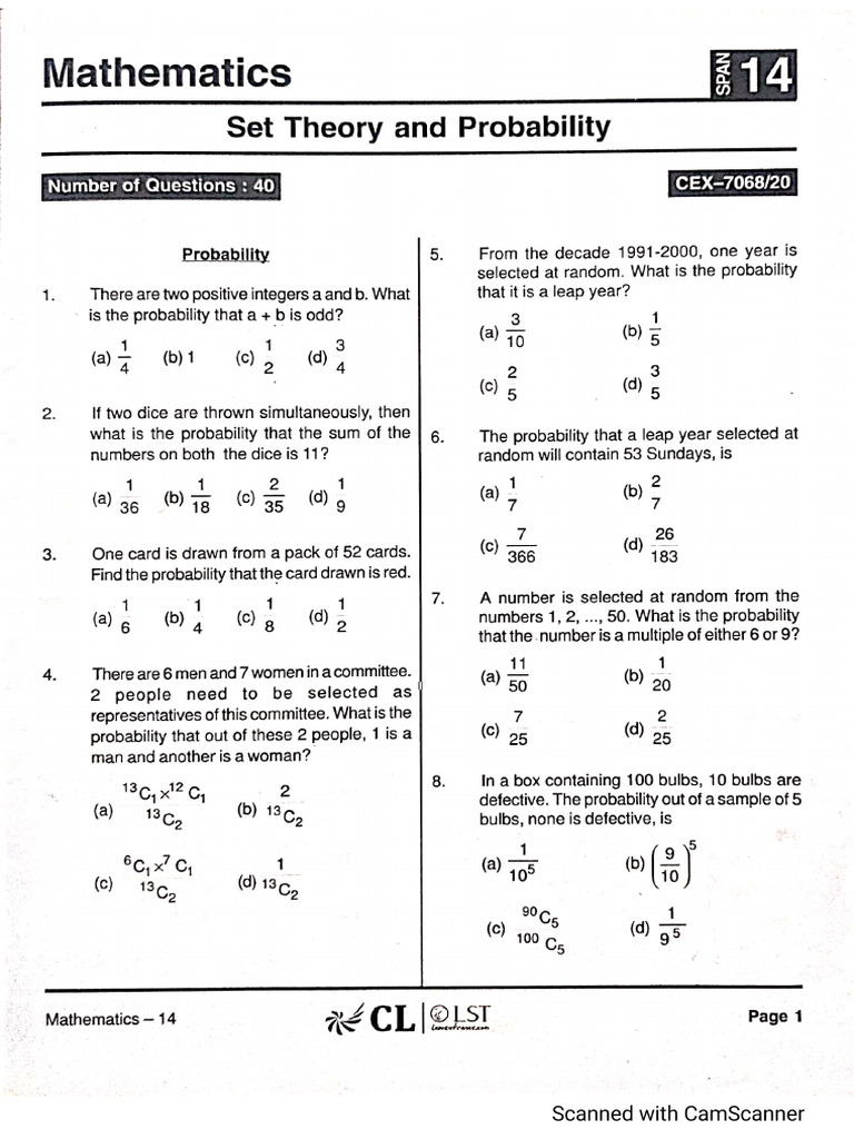 Probability, Set Theory | PDF