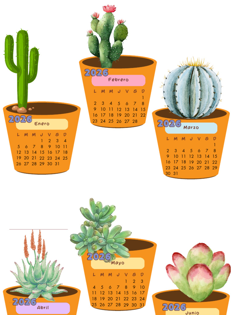 Calendario Cactus y Suculentas 2026 | PDF