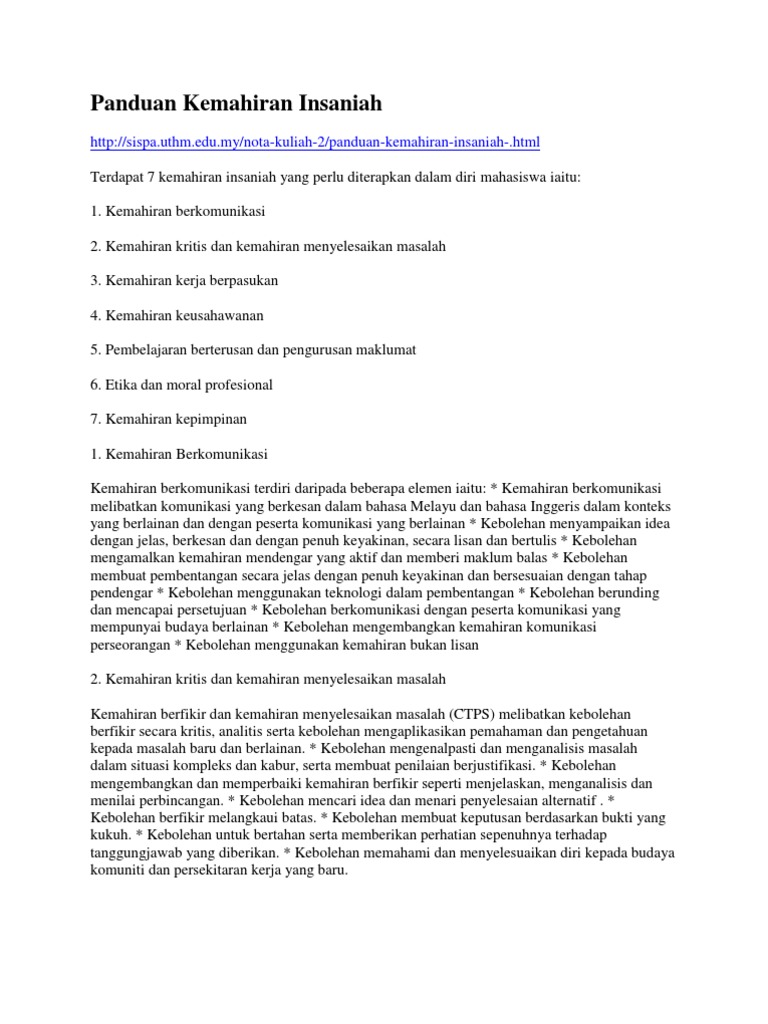 Panduan Kemahiran Insaniah | PDF