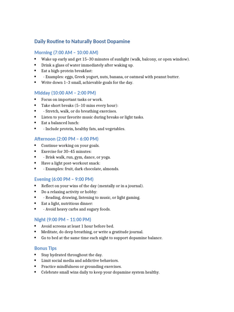 Dopamine Boost Routine Checklist | PDF